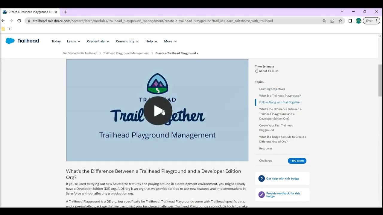 Create a Trailhead Playground of Trailhead Playground Management Module - YouTube