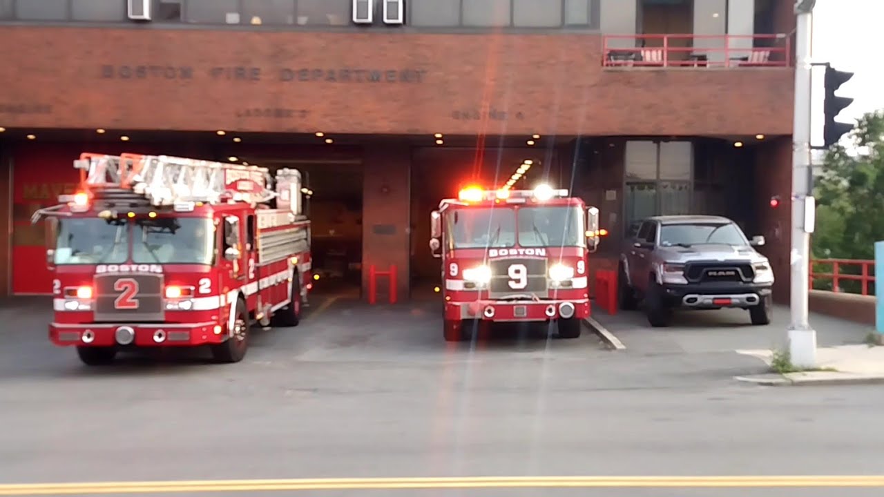 Boston, MA Ladder 2 and Engine 9 responding to a Central Station Alarm ...