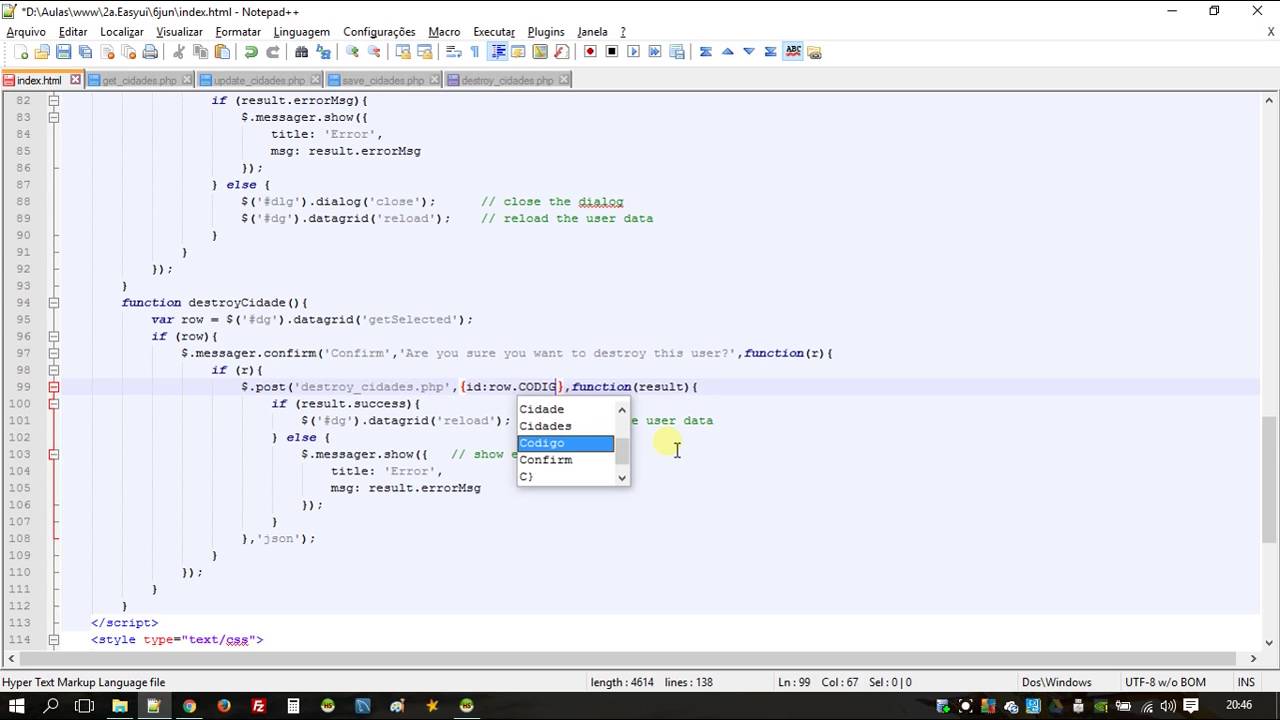 UFTM CTIT Aula 06-06-2016 PHP + MySql + Html + jQuery EasyUI - Parte 7/7 - YouTube