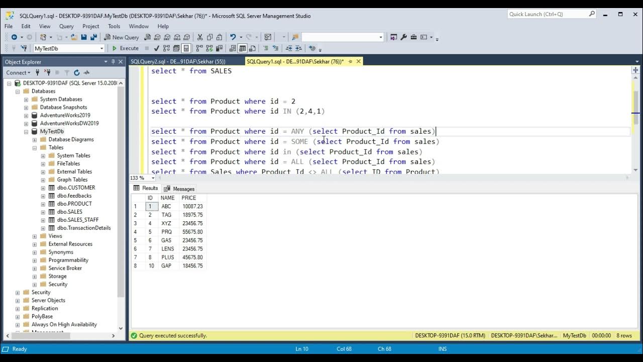 Subquery in SQL with ANY , ALL , SOME , EXISTS Operators | SQL Tutorial - YouTube