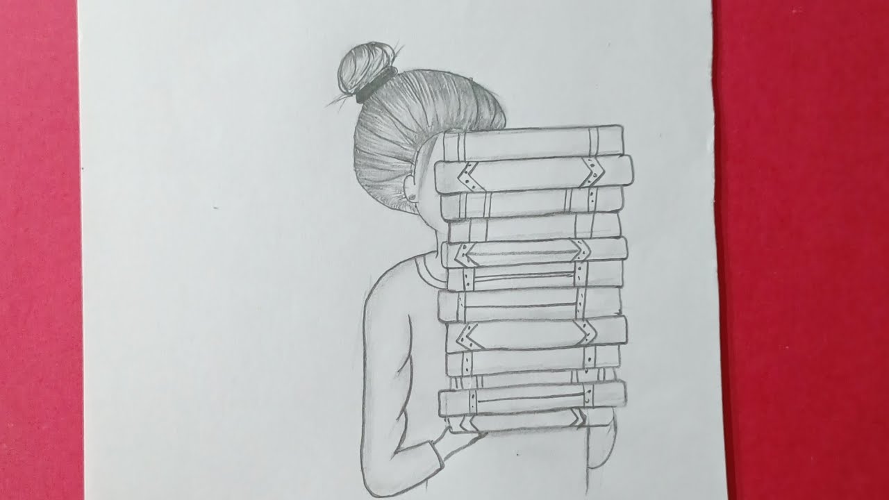 draw a girl with books 📚 ll easy girl drawing step by step l#drawing # ...