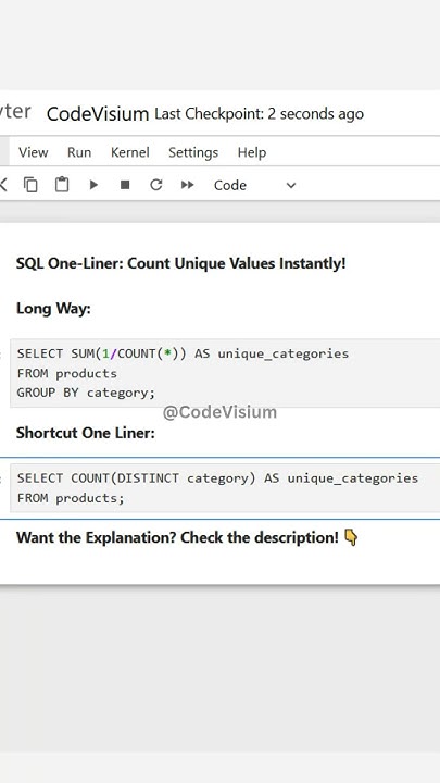 ⚡ SQL One-Liner: Count Unique Values Instantly! #SQL #DataScience #SQLShorts - YouTube