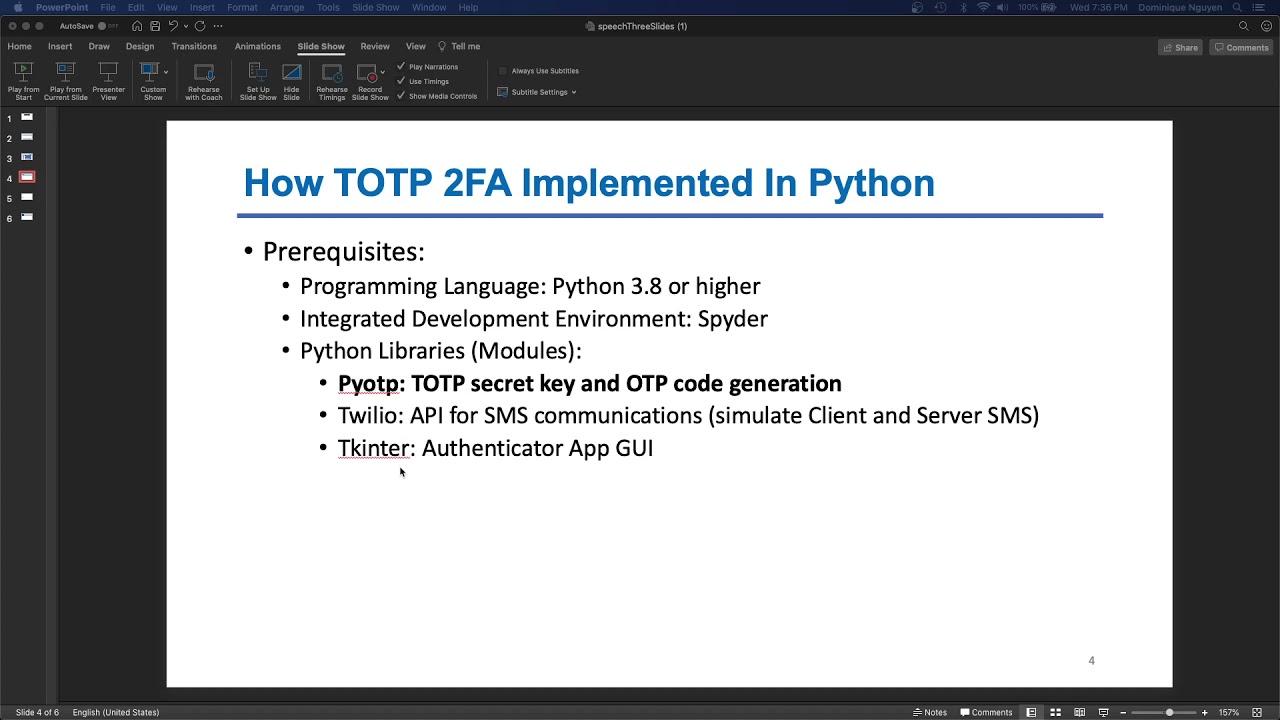 Nguyen Dominique Cybersecurity Implementing Totp 2fa With Python Pyotp Youtube