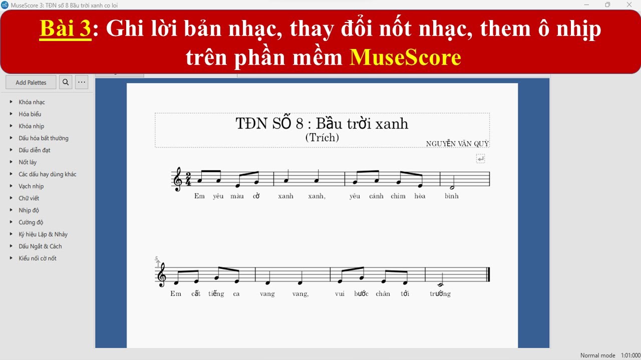 Bài 3: Cách ghi lời bản nhạc,thay đổi nốt nhạc,thêm ô nhịp phần mềm ...
