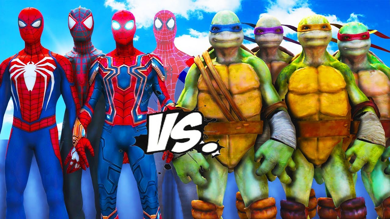 ALL SPIDERMAN SUIT VS TEENAGE MUTANT NINJA TURTLES - YouTube