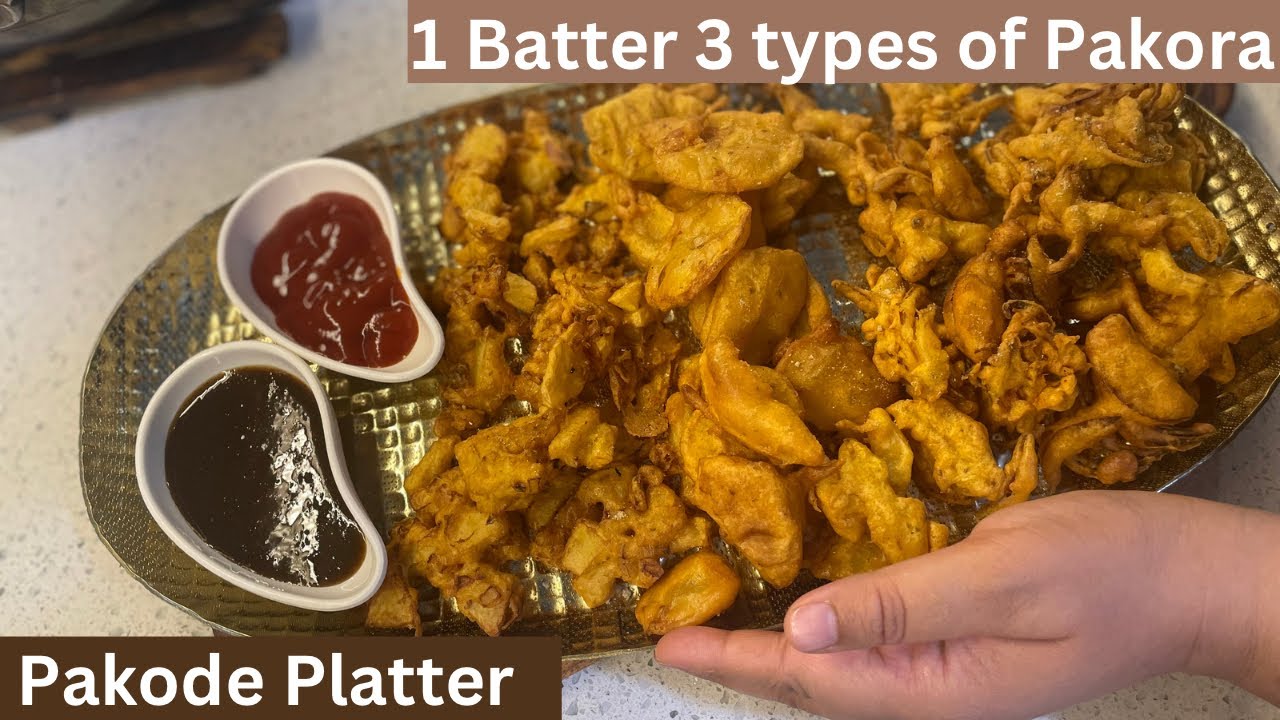 1 Batter 3 Types Of Pakora | How To Make Mix Pakoda Platter | Indian ...