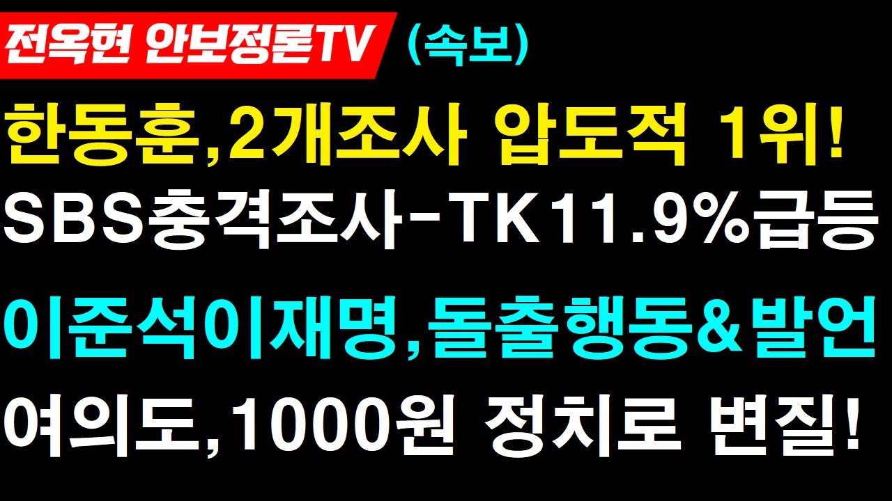 SBS , 놀라운 조사-TK 11.9%급등!2개여론조사-한동훈 압도 1위!이재명과 이준석,들통난 합동공작?돌출행동 & 돌출발언 ...