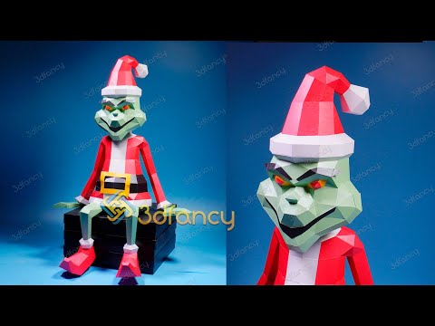 DIY 3D Grinch Papercraft - PDF, SVG Template - How to make Grinch Low ...
