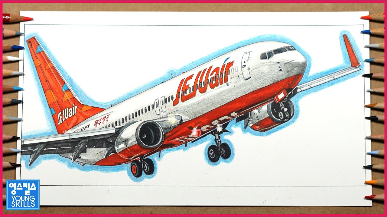 JEJU AIR B737 Drawing 제주항공 | 색연필_손그림_영스킬스 - YouTube