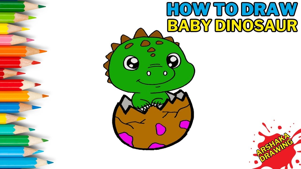 How to Draw A Cute Baby Dinosaur Easy | Animal Drawing Tutorial for ...