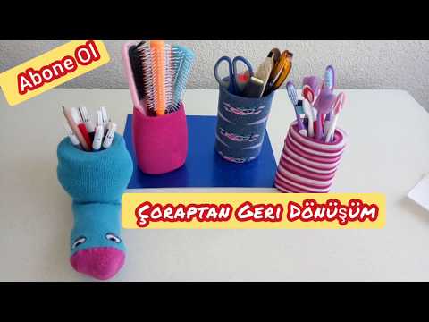 🎈🧦🎀 ÇORAPTAN KALEMLİK YAPIMI/MAKİNG PENHOLDER FROM SOCKS .DIY.RECYCLİNG.