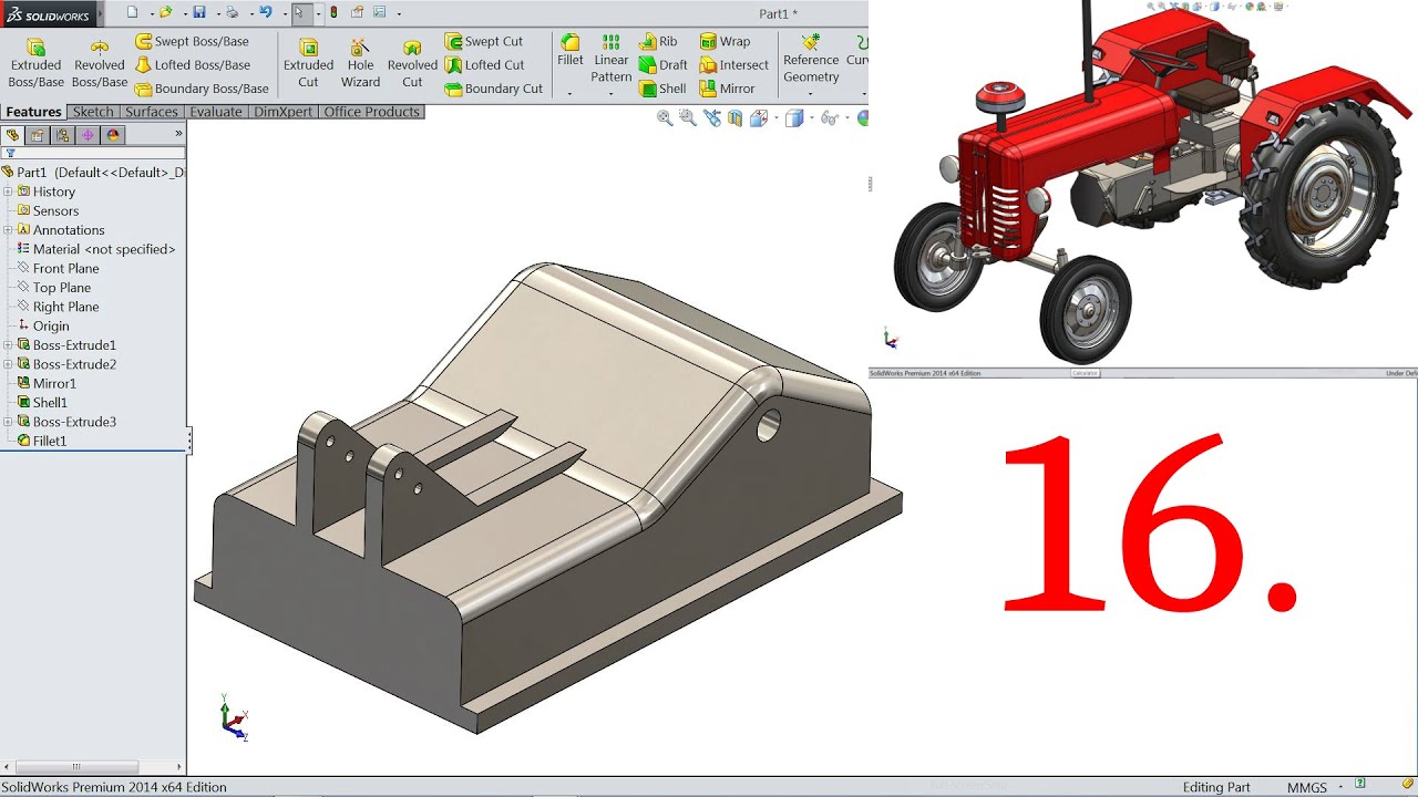 SolidWorks Tutorial Tractor 16.Lift Arm Mounting - YouTube