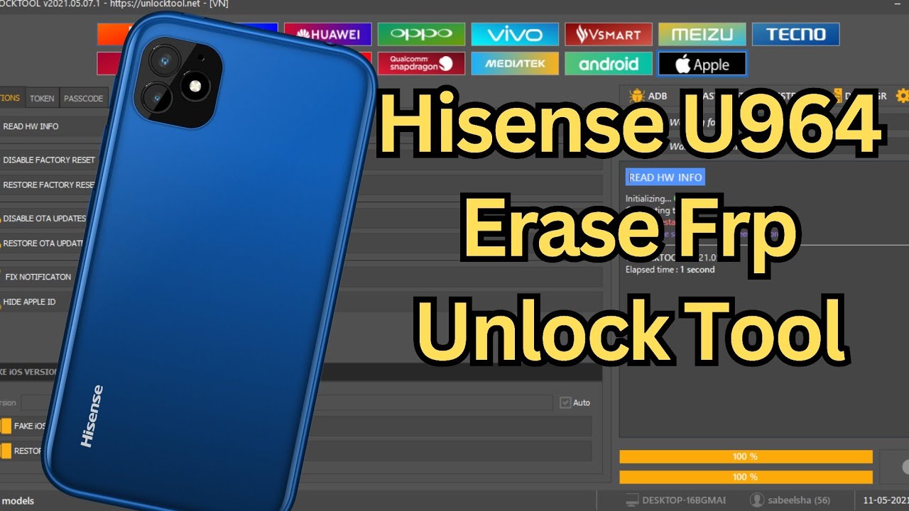 Hisense U964 Erase Frp With Unlock Tool | Remove Google Lock With PC | Za Mobile Tech - YouTube