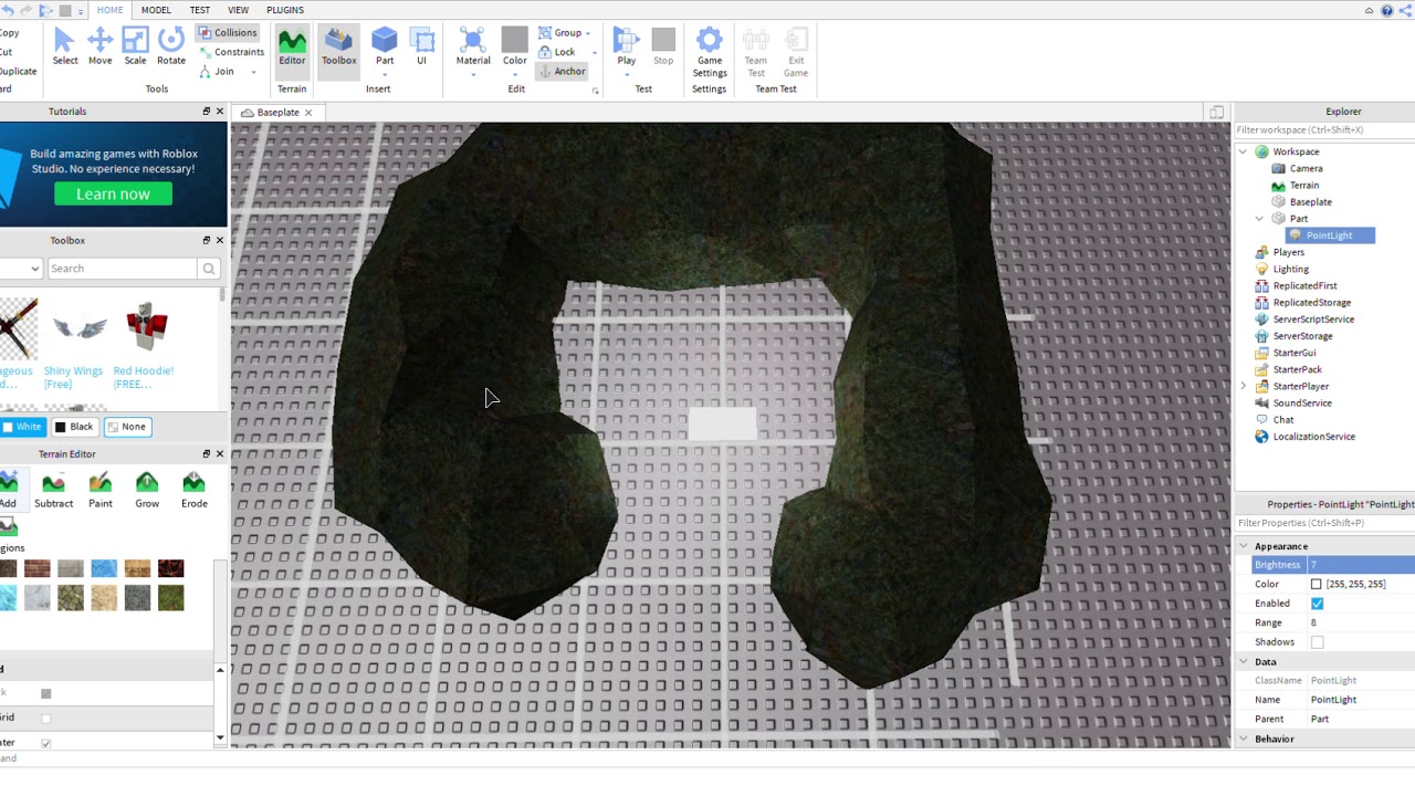 Roblox: How to make a cave with a light inside, under 60 seconds. - YouTube