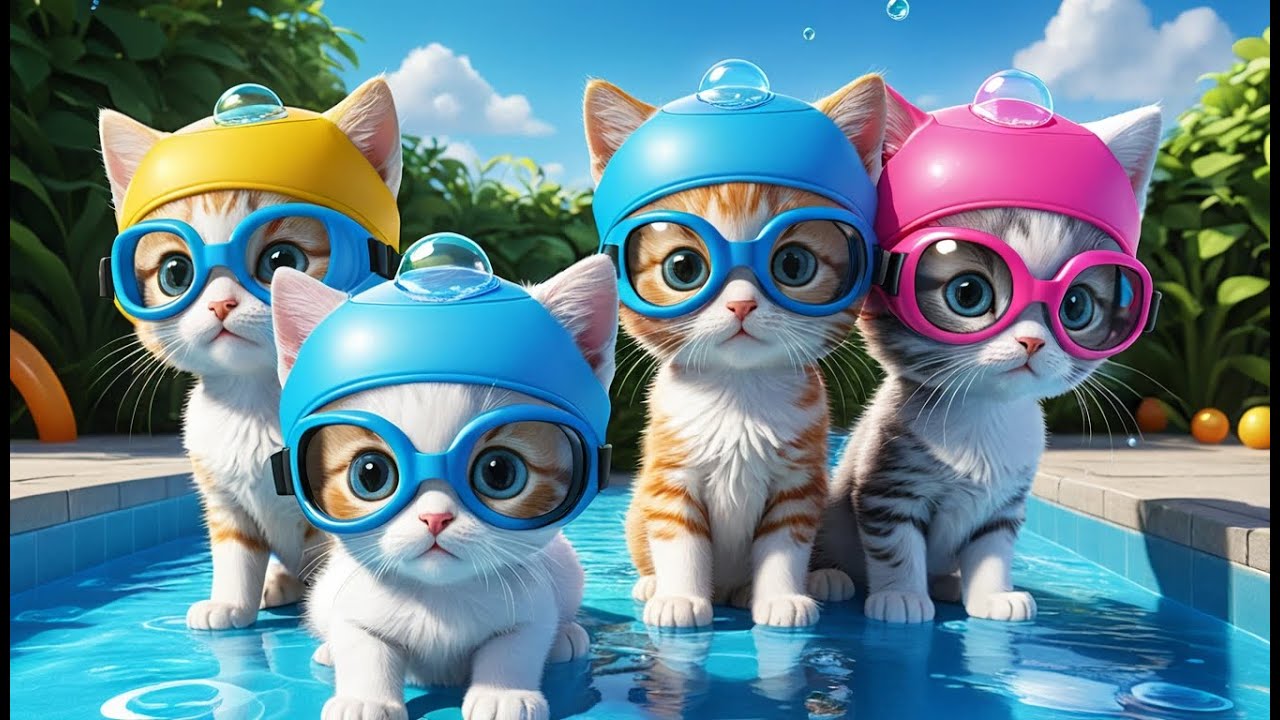 Six Silly Kittens Jumping in the Pool | Energetic Kitten Nursery Rhyme ...
