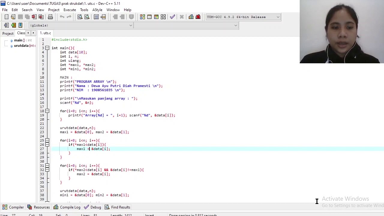 Praktikum Struktur Data: Array dan Pointer (Soal 1) - YouTube