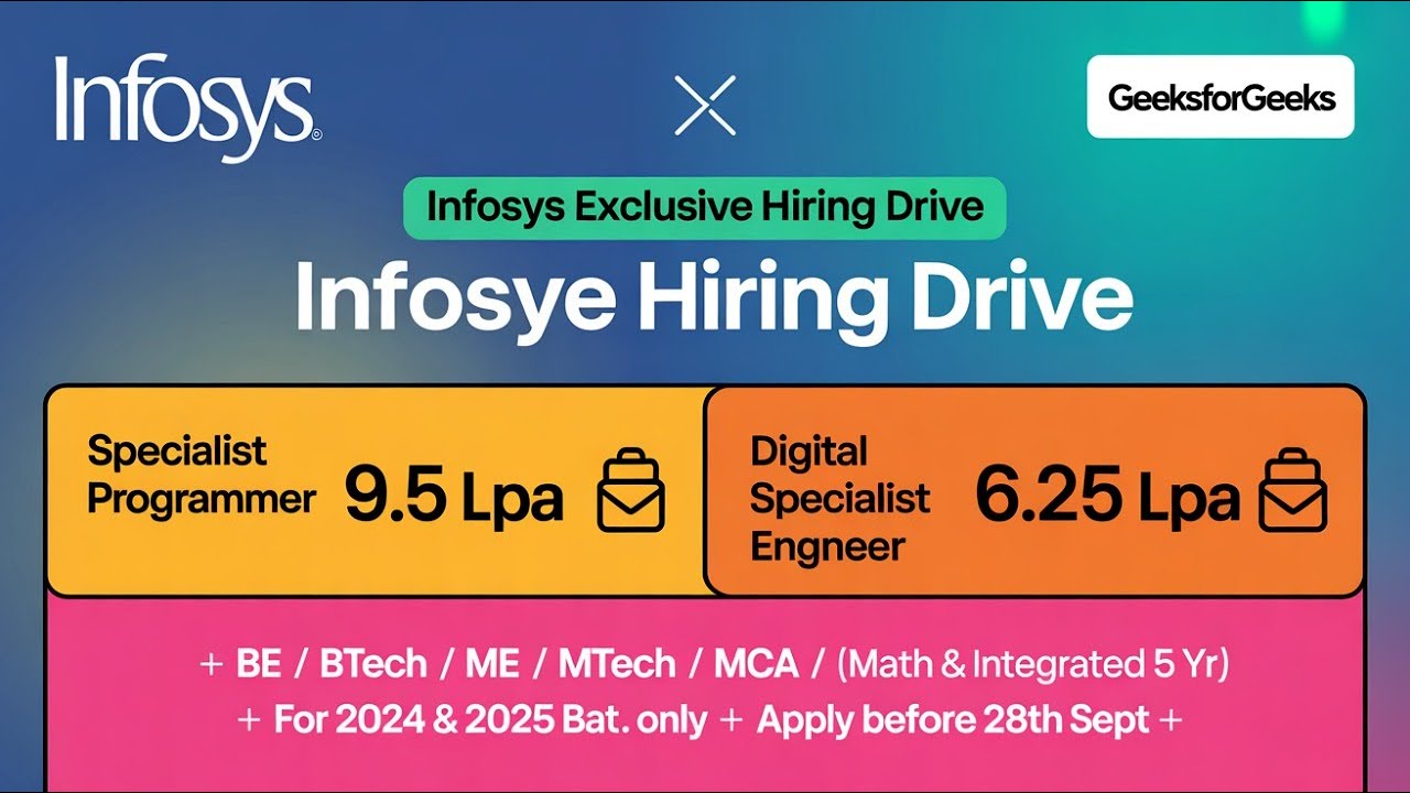 Infosys DSE & SP Hiring | Batch 2024 & 2025 | Btech / Mtech/MSC/MCA # ...