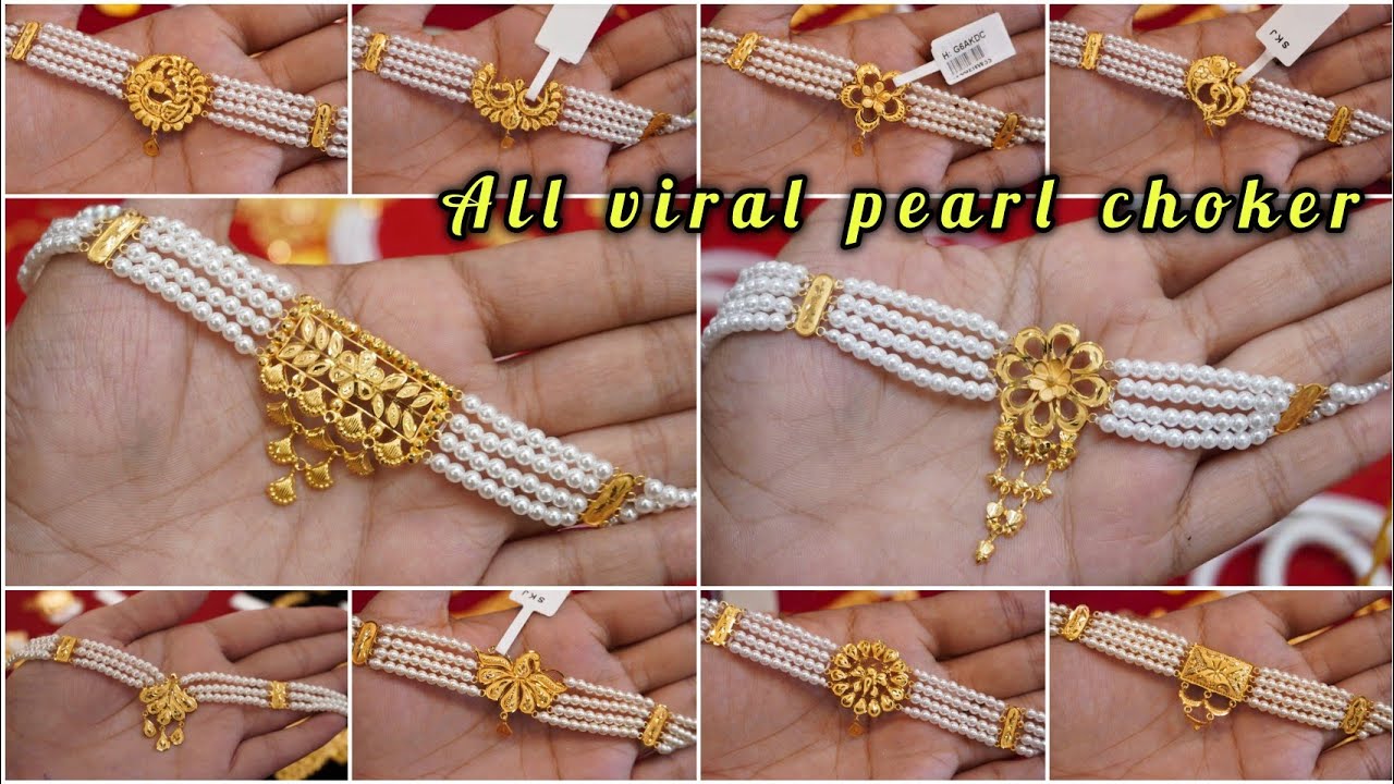 All viral pearl choker necklace design//pearl choker with gold pendant ...