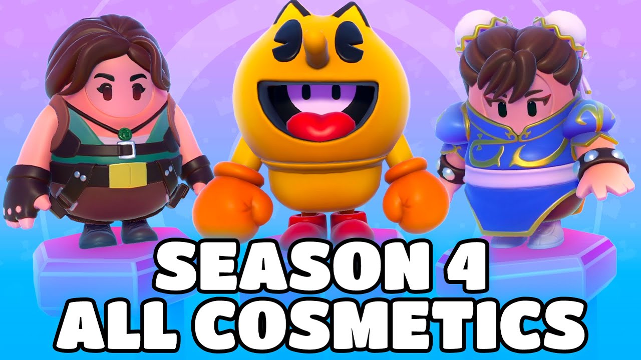 LEAKED NEW FALL GUYS SEASON 4 COSMETICS! 🎮 (Pac-Man, Lara Croft, Chun ...