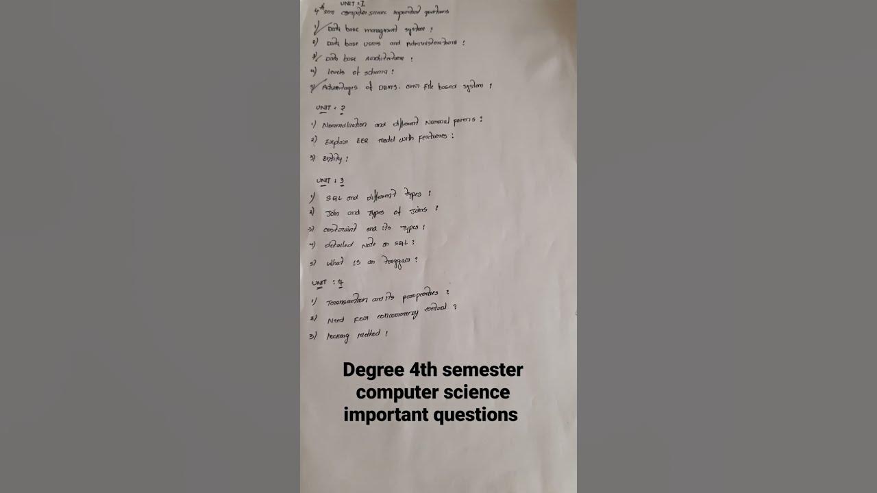 degree 4th semester computer science important questions - YouTube