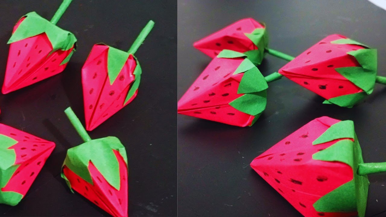 Diy||how to make paper strawberry easy|step by step #easy paper craft# ...