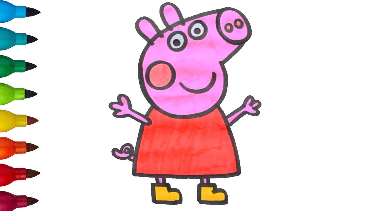 How to draw PEPPA PIG step by step with color, Peppa Pig Drawing Easy ...