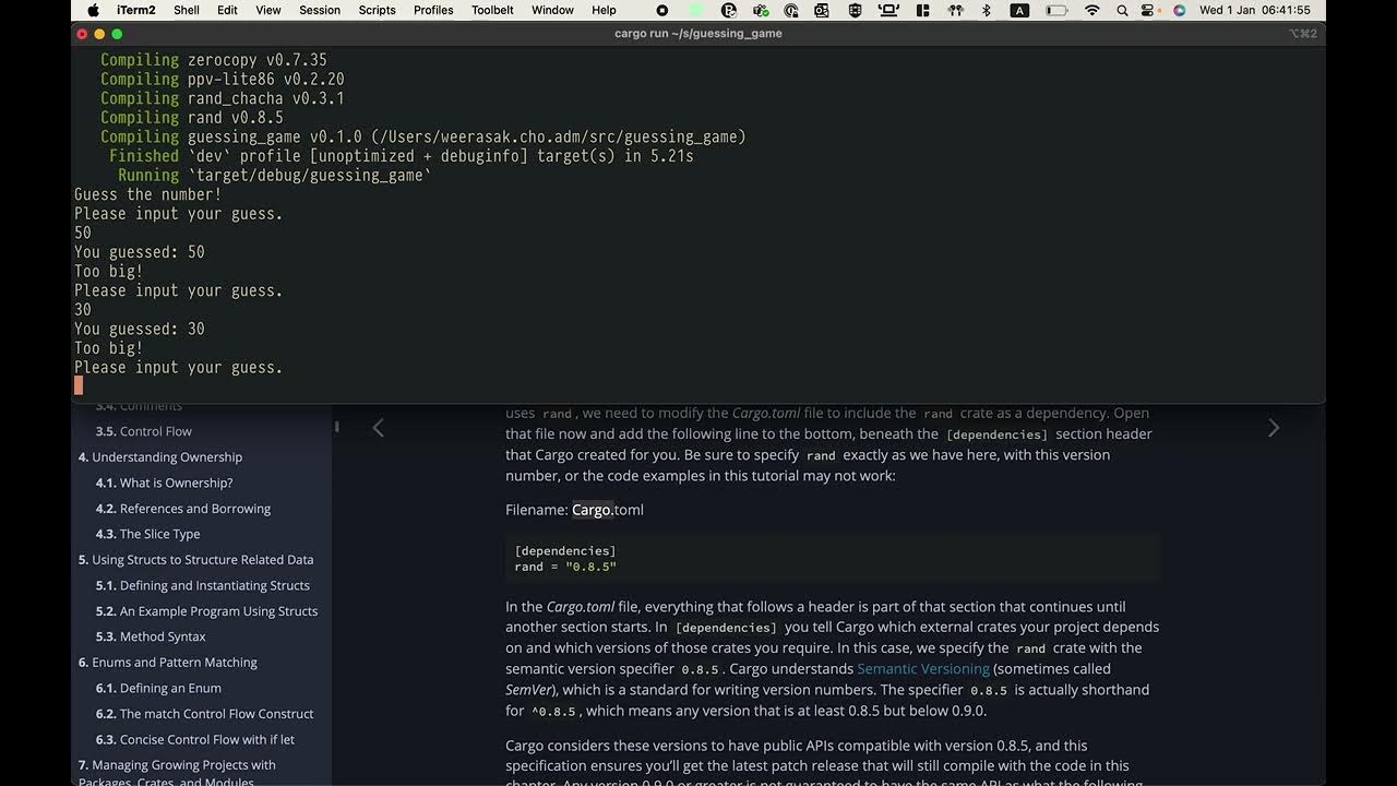 Learn Rust: New project with cargo and run guessing game example. - YouTube