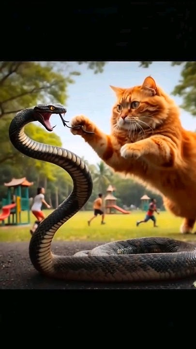 Chubby cat caught a snake in park🐍 #cat #ai #shorts #viral #viralvideo ...