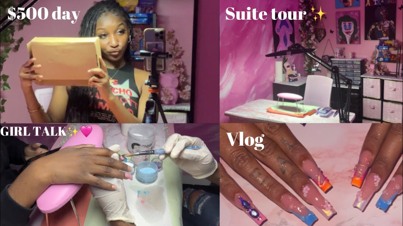 LIFE AS A NAIL TECH VLOG 🫶🏽 $500 day, girl talk , mini suite tour, 12 ...