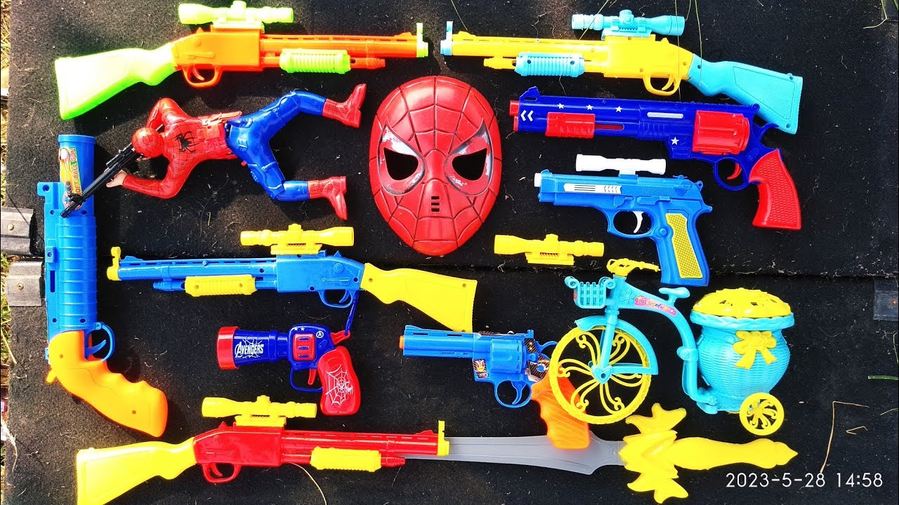 Spiderman mask, fire gun, pistol, ironman, gun, weapon, sword, shield ...