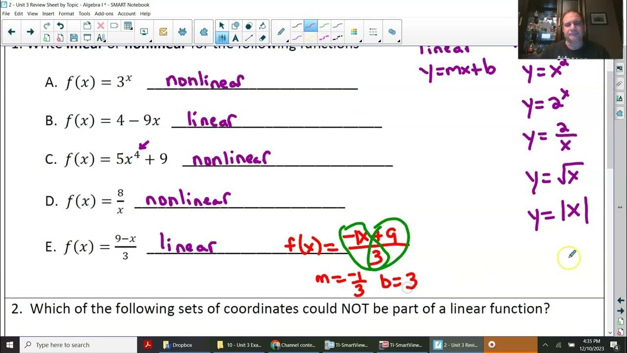 Algebra I - Unit 3 Review by Topic - YouTube