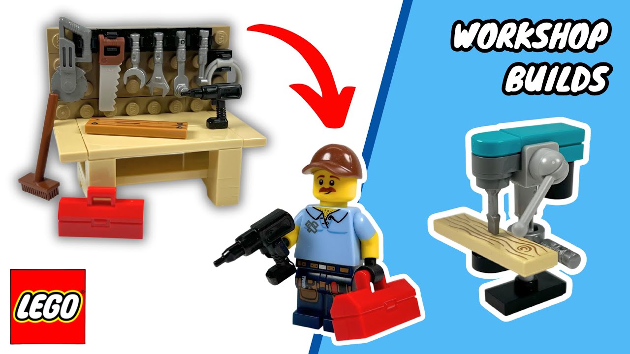 Easy LEGO Workshop Builds | Workbench and Drill Press - YouTube
