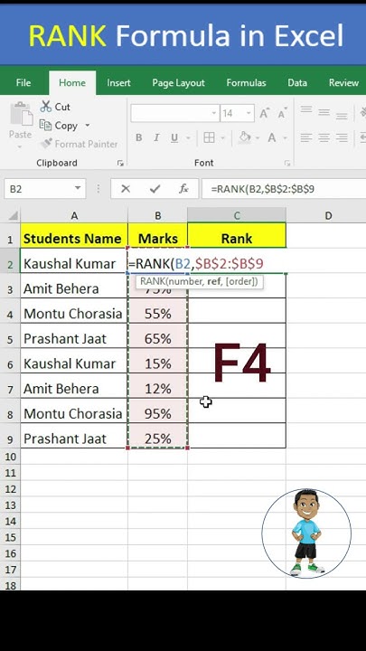 Rank Formula In Excel Excel Exceltips Exceltutorial Msexcel Shorts Microsoftexcel