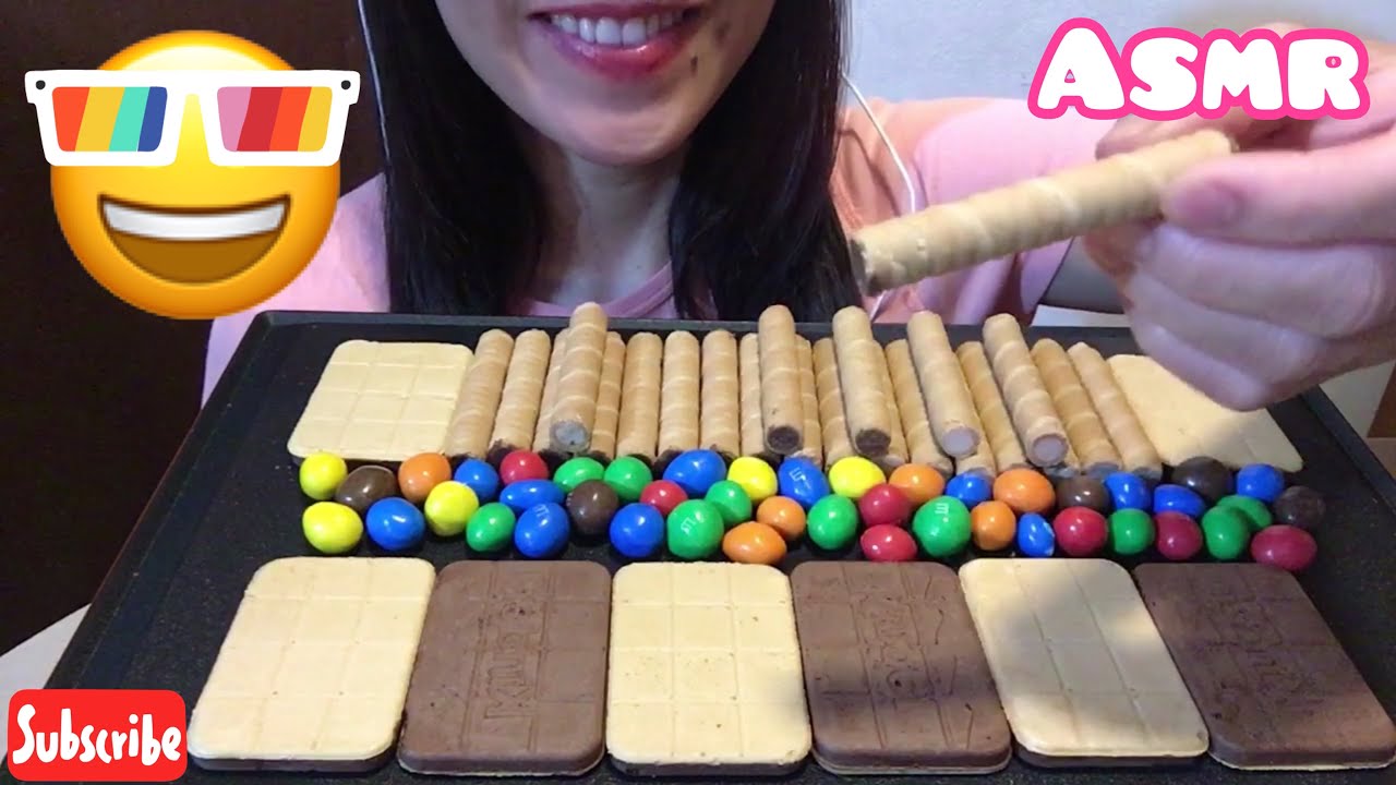ASMR Kinder Cards, M&M'S and Rolled Wafer eating sounds - YouTube