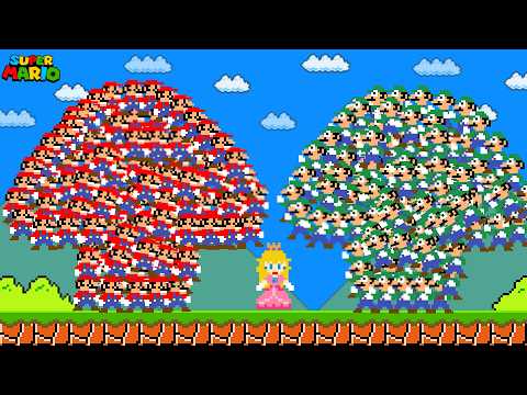 Super Mario Bros., but 9999 Mario and 9999 Luigi Appear