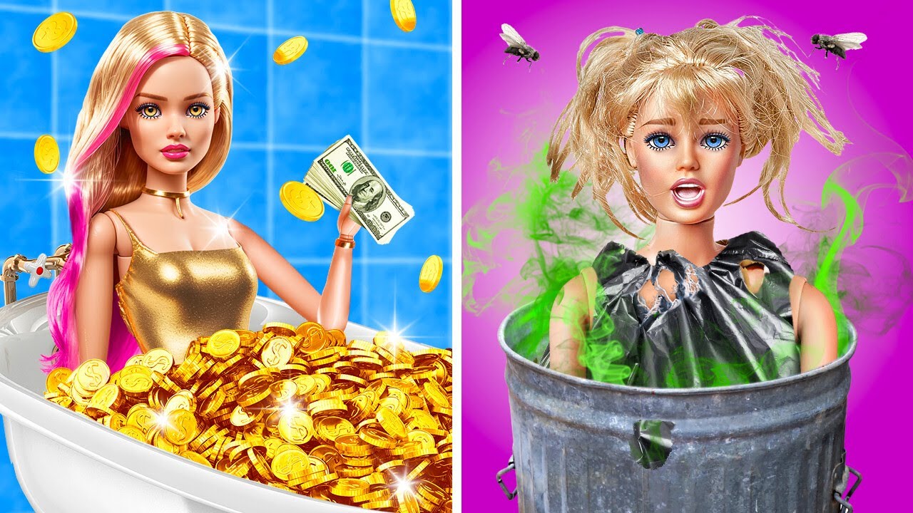 Rich Doll Vs Poor Doll Makeover Ideas & Crafts By 123 Go! - YouTube