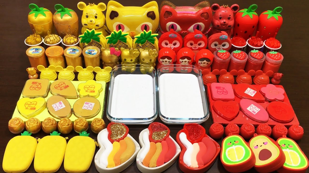 RED vs YELLOW ! Mixing Random into GLOSSY Slime ! Satisfying Slime ...
