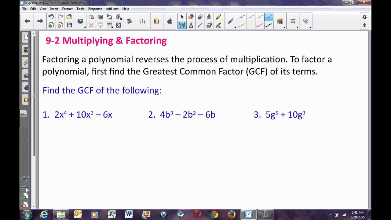 Algebra Lesson 9 2 Multiplying & Factoring - YouTube