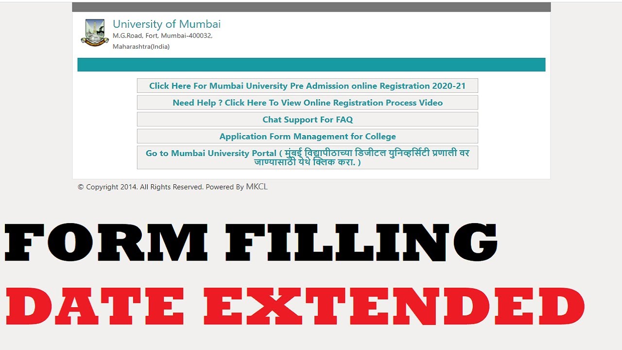 Mumbai University Pre Admission Registration FORM DATE EXTENDED mumbai-university-pre-admission-registration-form-date-extended