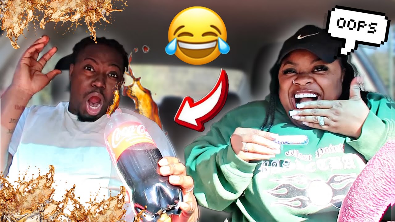 EXPLODING SODA Prank On HUSBAND In The Car *HILARIOUS* - YouTube