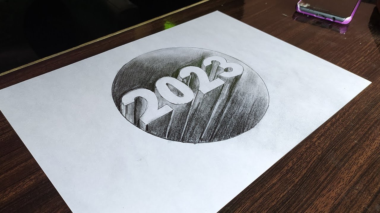Happy New year 2023 Drawing / new year 3d Drawing / number 2023 Drawing ...