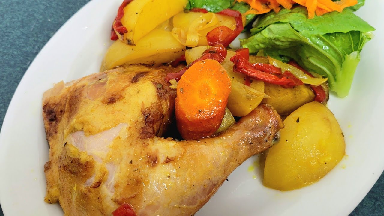 Pollo al horno con vegetales 🐔 🍗 Delicioso pollo asado jugoso ...