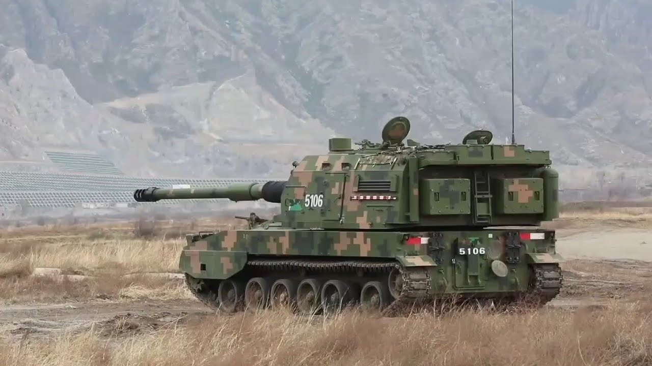 China army PLA military PLZ05 Self-propelled howitzer shot at close ...