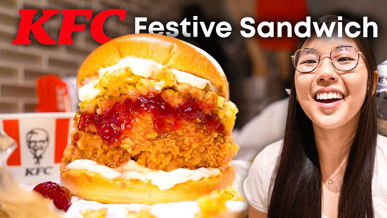 NEW KFC Festive Chicken Sandwich 🍗 (Stuffing + Cranberry Sauce) - YouTube