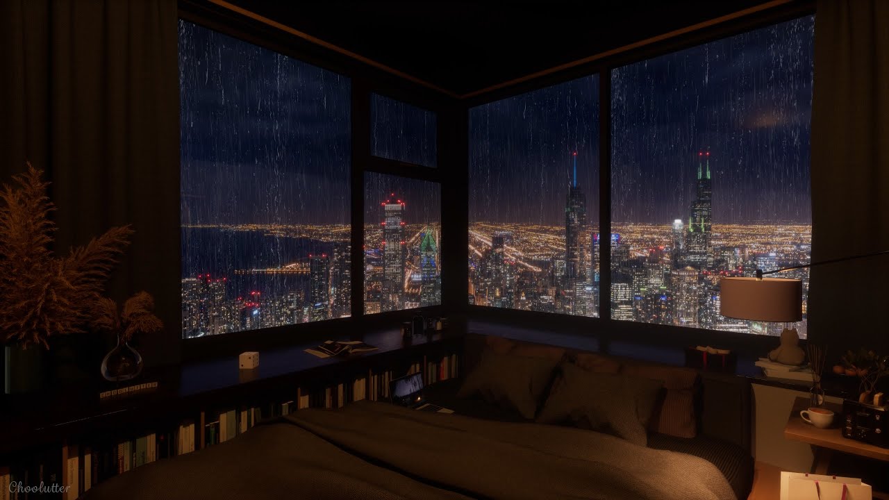 On A Beautiful Rainy Night In Chicago, In A Cozy Bedroom | Rain Sounds ...