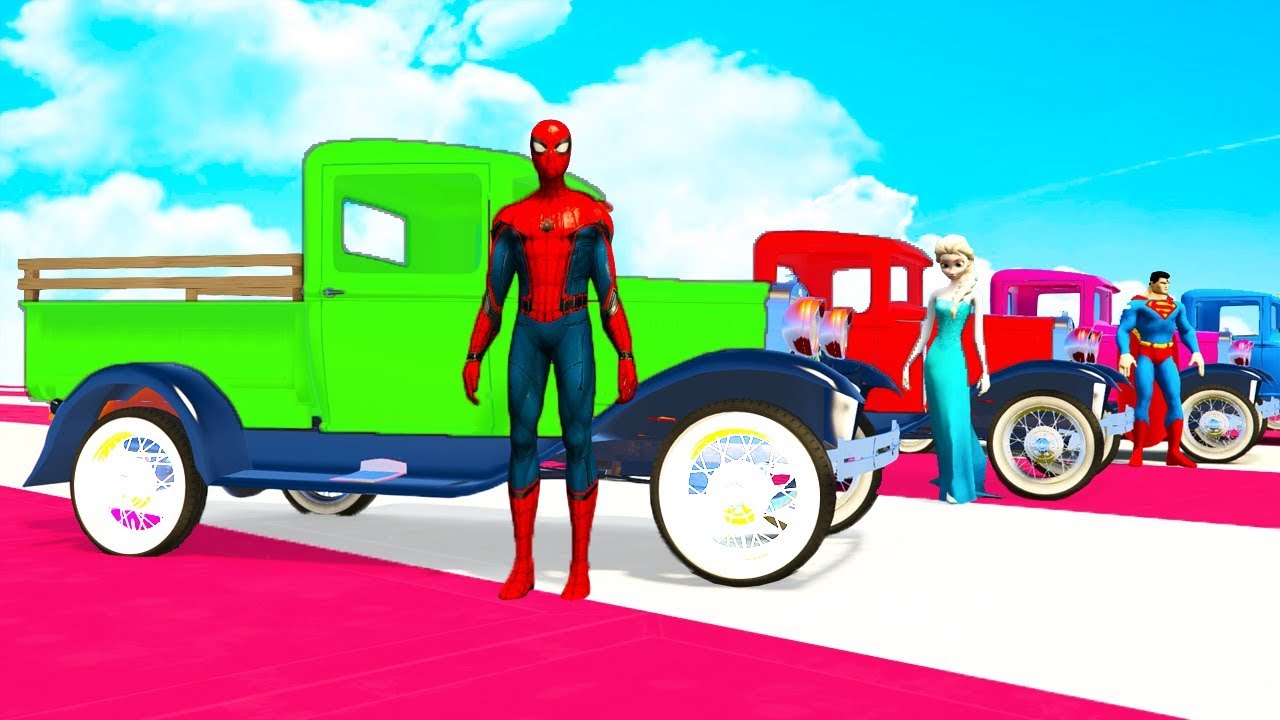 SUPERHERO FUN OLDTIMER Cars on BUS Spiderman Cartoon for kids and ...