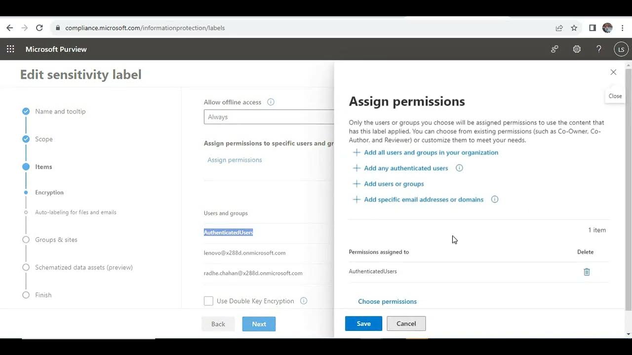 How to create label permission in Microsoft purview - YouTube