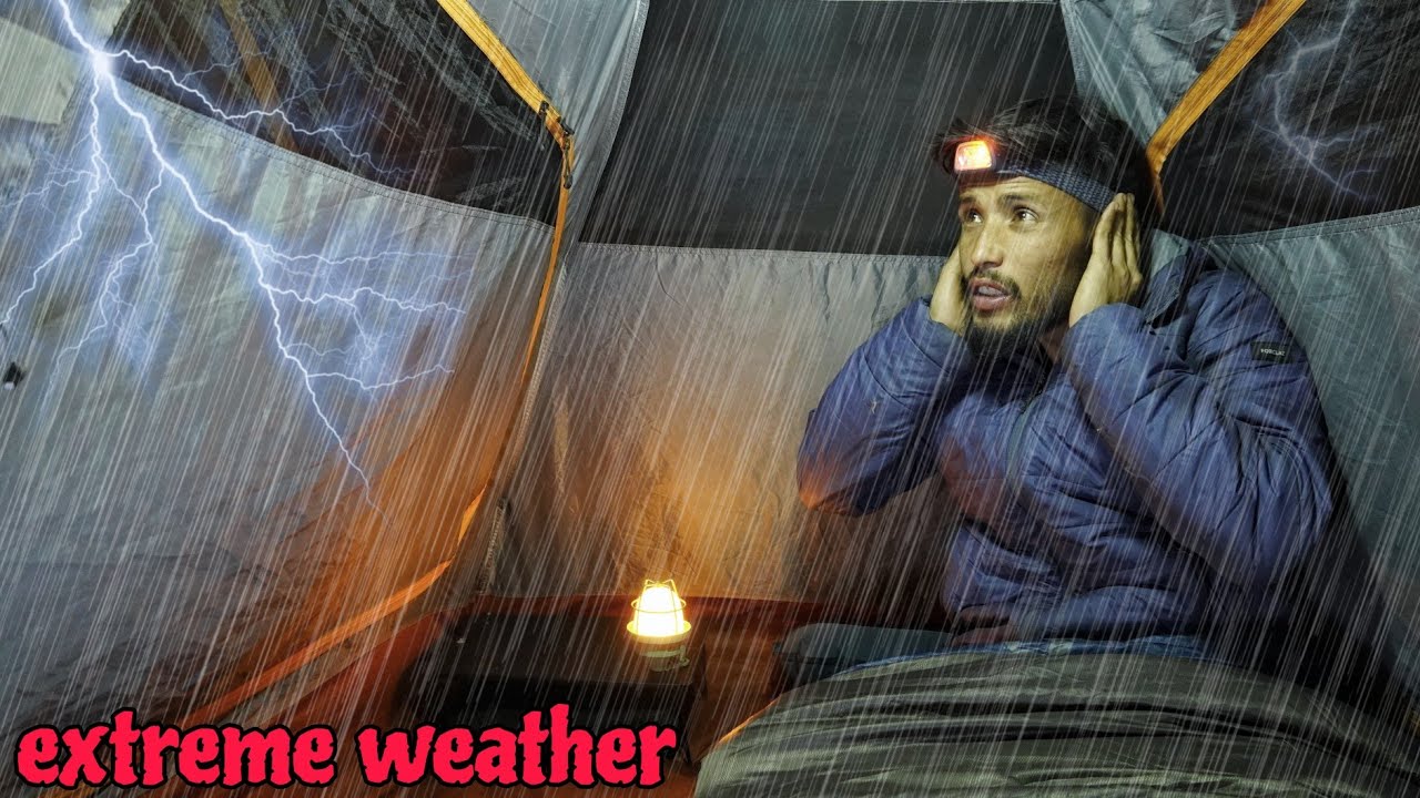 Solo Camping In Heavy Rain & Lightning Thunderstorm | Extreme Weather ...
