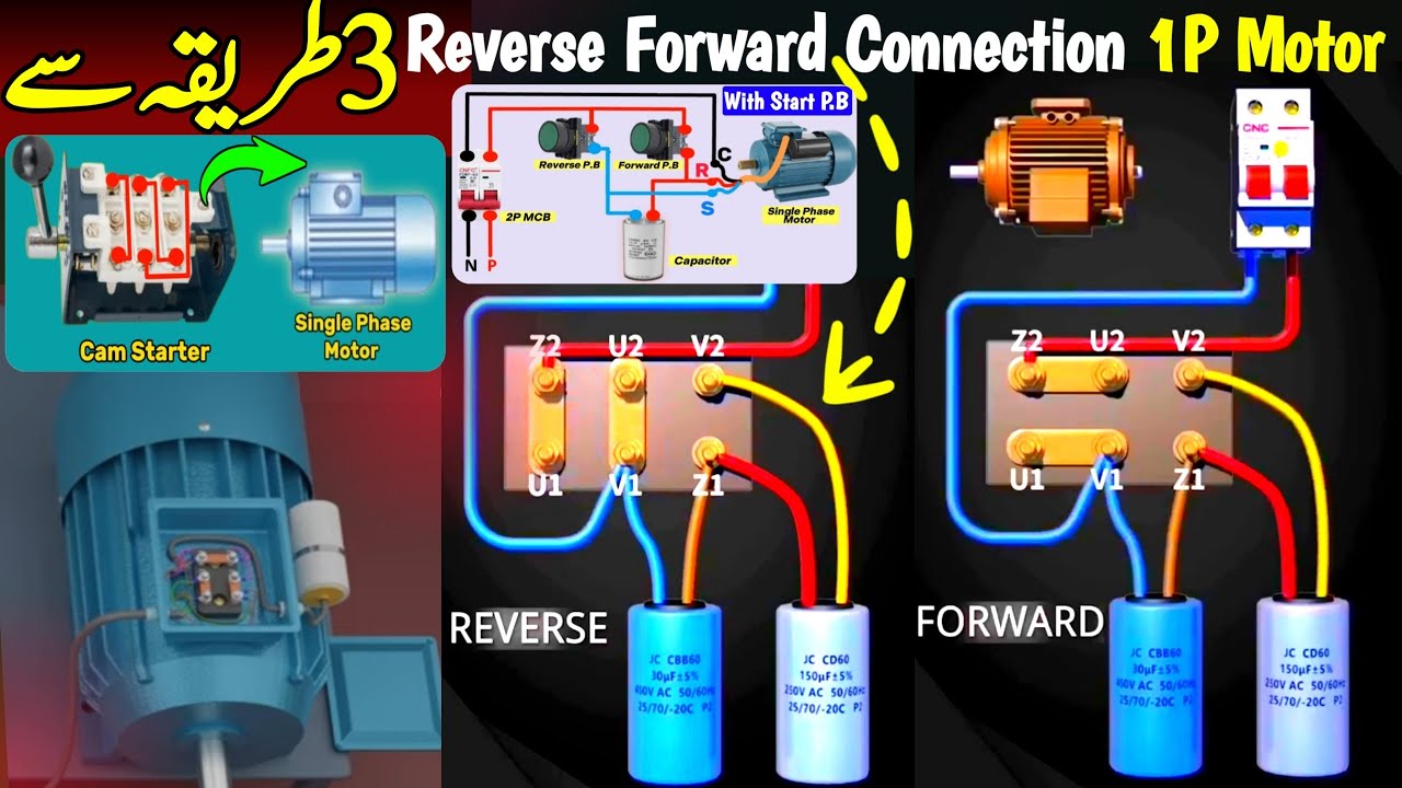 Single Phase Motor Reverse & Forward Connection With Cam Starter ...