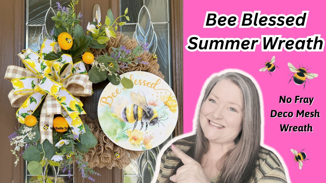 Bee Blessed Summer Wreath Lemons & Bees No Fray Deco Mesh Wreath ~ New ...
